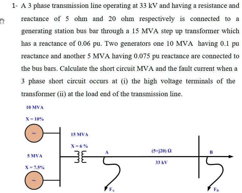 1- A 3 phase transmission line operating at 33 kV and having a ...