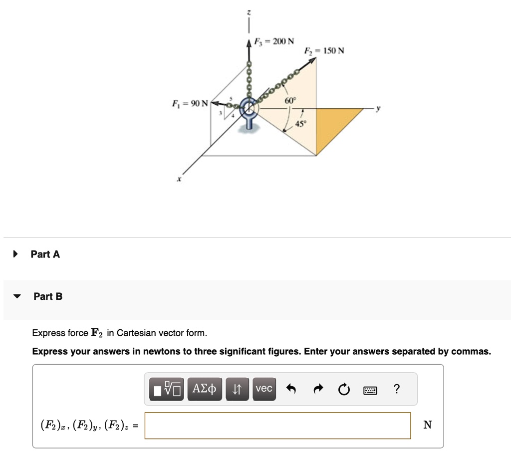 SOLVED: F=200N F=150N F=90N 60 45 Part A Part B Express force F2 in ...
