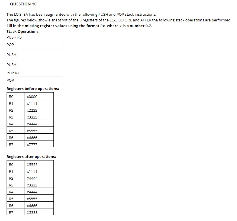 question 10 the lc 3 isa has been augmented with the following push and ...
