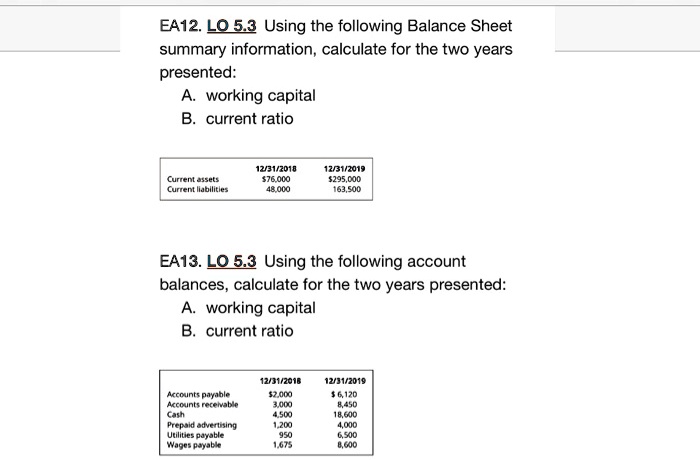 ea12lo 53 using the following balance sheet summary ...