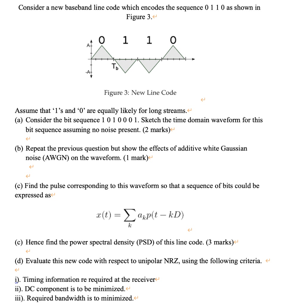 SOLVED: Consider a new baseband line code which encodes the sequence 0 ...