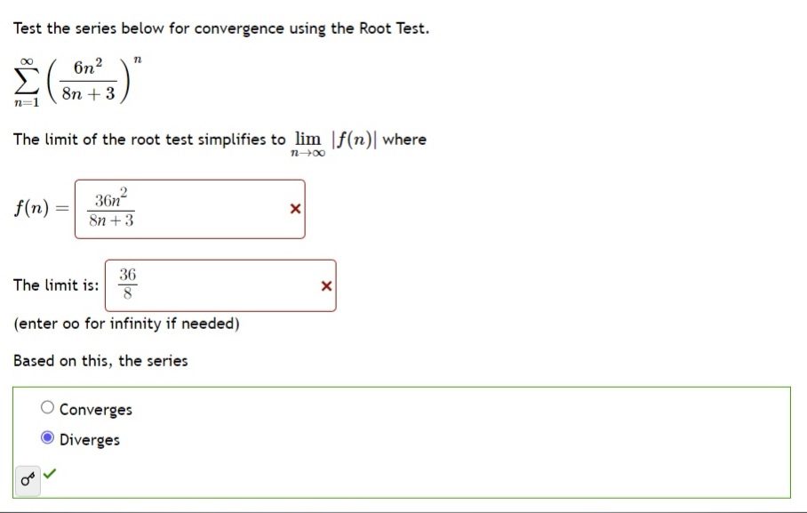 Solved Test The Series Below For Convergence Using The Root Test ∑n 1