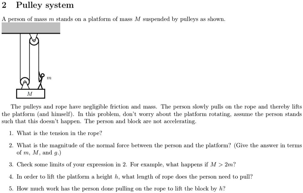 2 Pulley system: A person of mass m stands on a platform of mass M ...