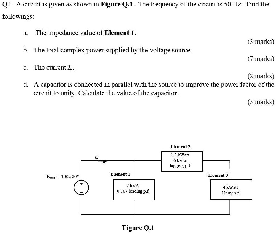 SOLVED: Q1. A circuit is given as shown in Figure Q.1. The frequency of the circuit is 50 Hz ...