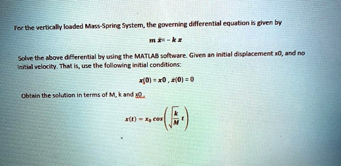 for the vertically loaded mass spring system the governing differential equation is given by mf ...