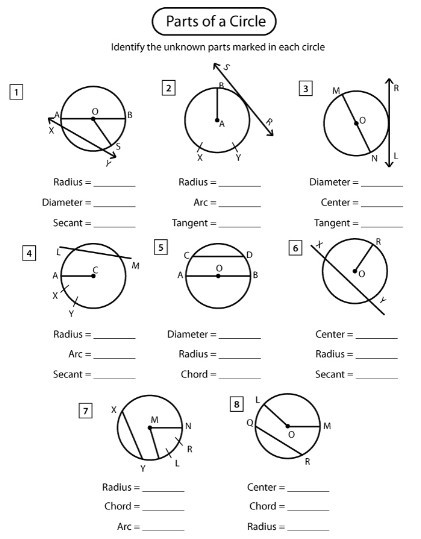SOLVED: Parts of a Circle Identify the unknown parts marked in each ...