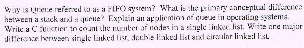 SOLVED: Why is a Queue referred to as a FIFO system? What is the ...