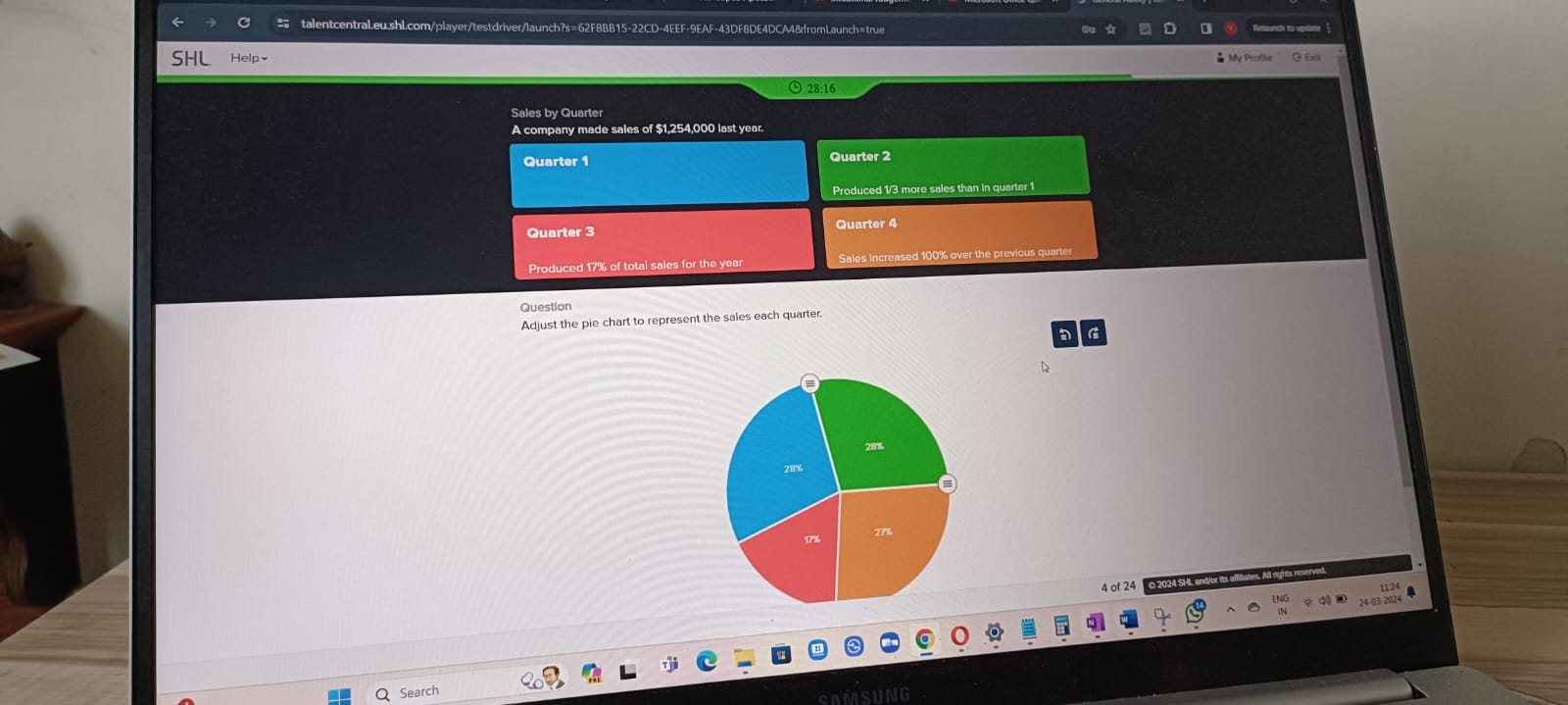 SHL Help 28:16 Sales by Quarter A company made sales of $ 1,254,000 ...