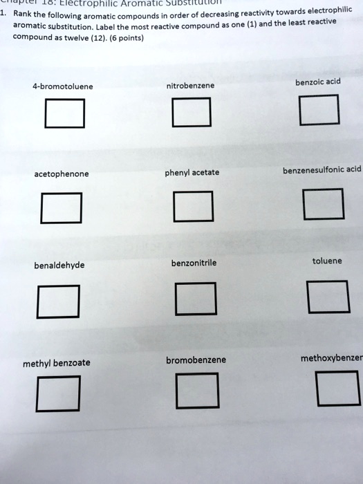 SOLVED: Electropnilic Aromatic sudslitutiui of decreasing reactivity ...