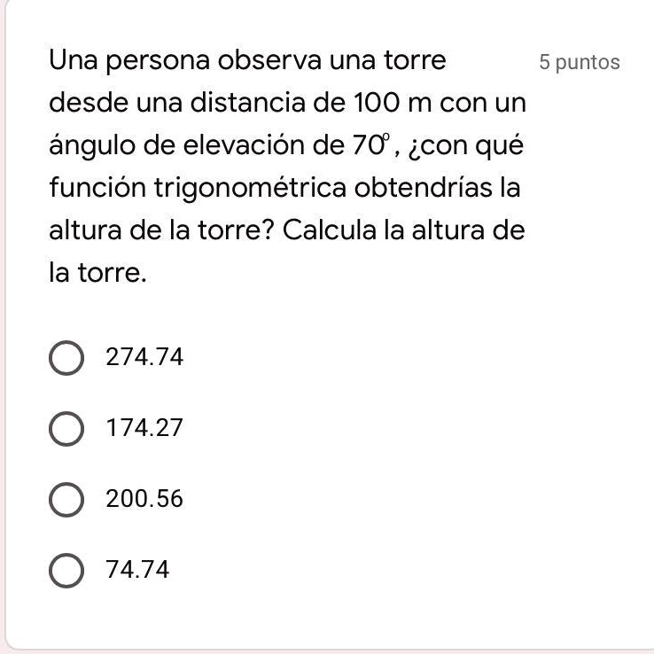 SOLVED: Una persona observa una torre desde una distancia de 100 m con ... SOLVED: Una persona observa una torre desde una distancia de 100 m con ...
