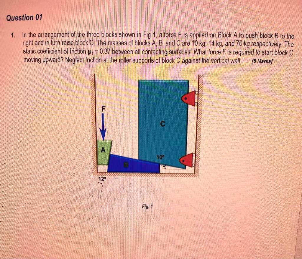 In the arrangement of the three blocks shown in Fig.1, a force F is ...
