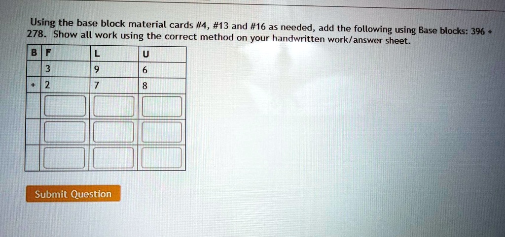 Using the base block material cards #4, #13 and #16 as needed, add the ...