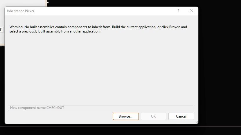 Inheritance Picker Warning: No built assemblies contain components to ...