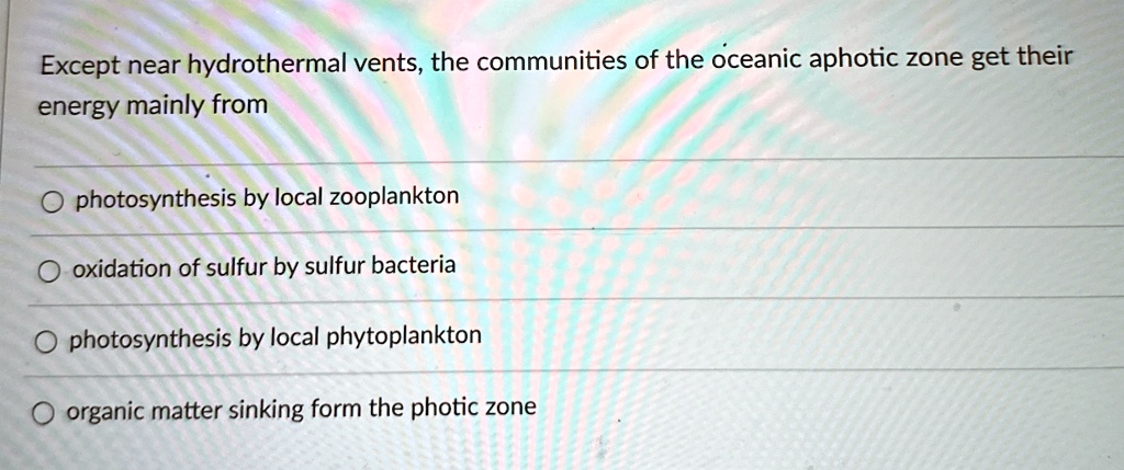 Except near hydrothermal vents, the communities of the oceanic aphotic ...