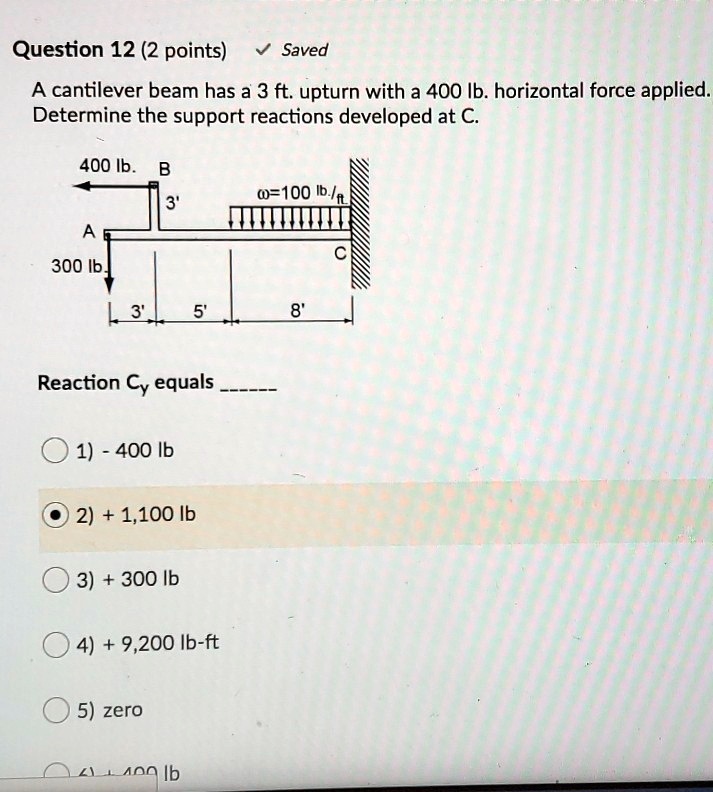 question 12 2 points saved a cantilever beam has a 3 ft upturn with a ...