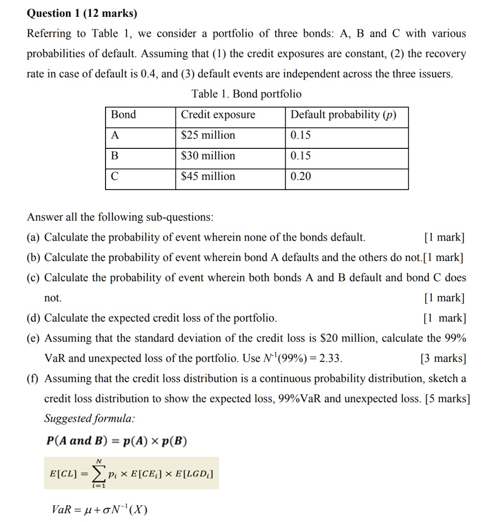 SOLVED: Question 1 (12 marks) Referring to Table 1, we consider a ...