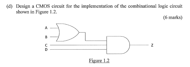 SOLVED: (d) Design a CMOS circuit for the implementation of the combinational logic circuit ...