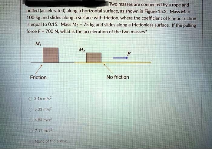 SOLVED: Two masses are connected by a rope and pulled (accelerated) along horizontal surface, as ...