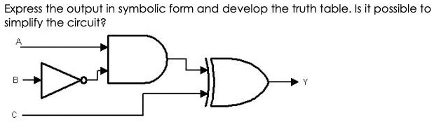Express the output in symbolic form and develop the truth table. Is it possible to simplify the ...