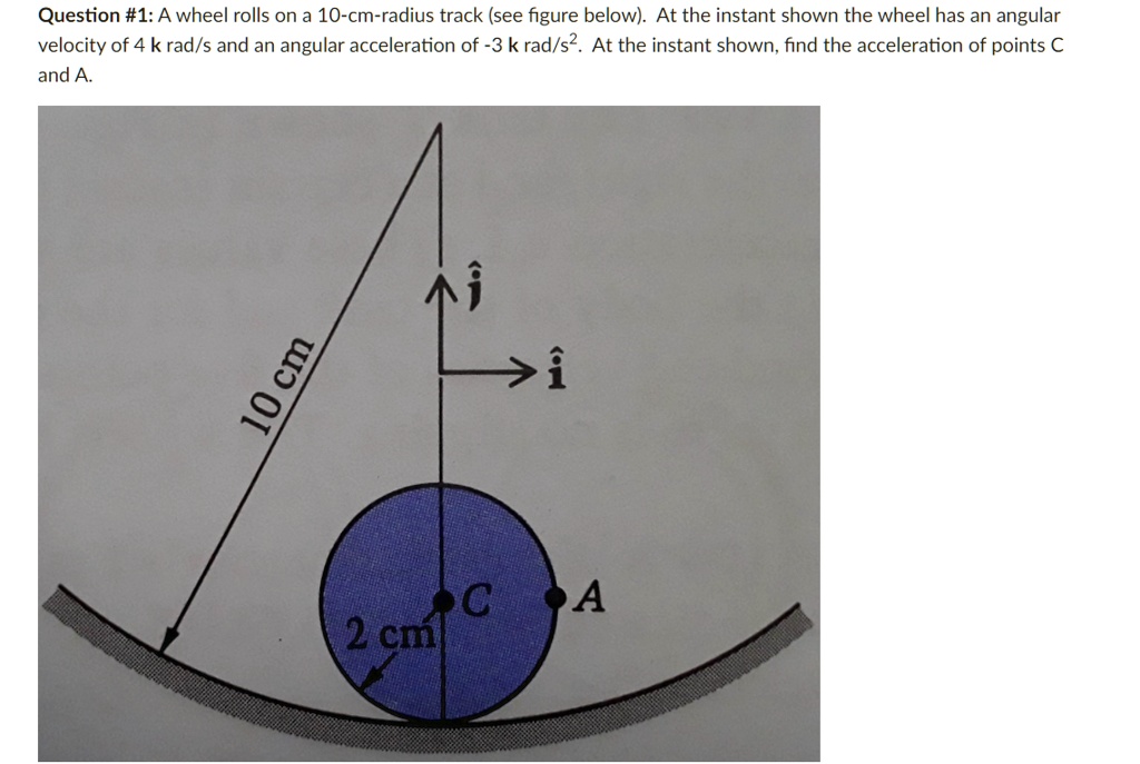 SOLVED: Question #1: A wheel rolls on a 10-cm-radius track (see figure ...
