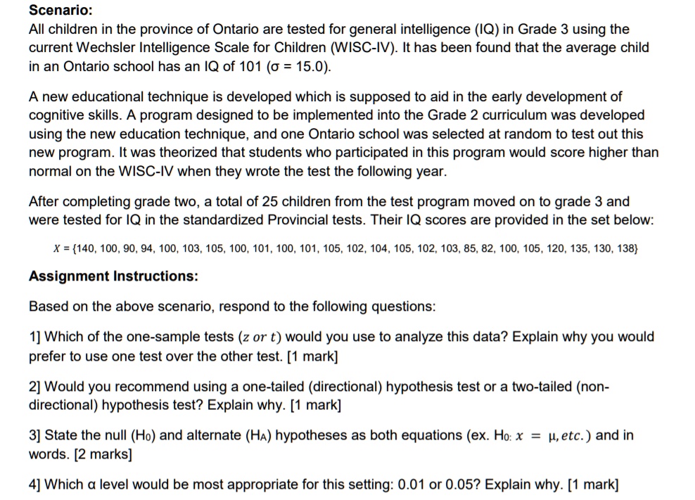 SOLVED: Scenario: All children in the province of Ontario are tested ...