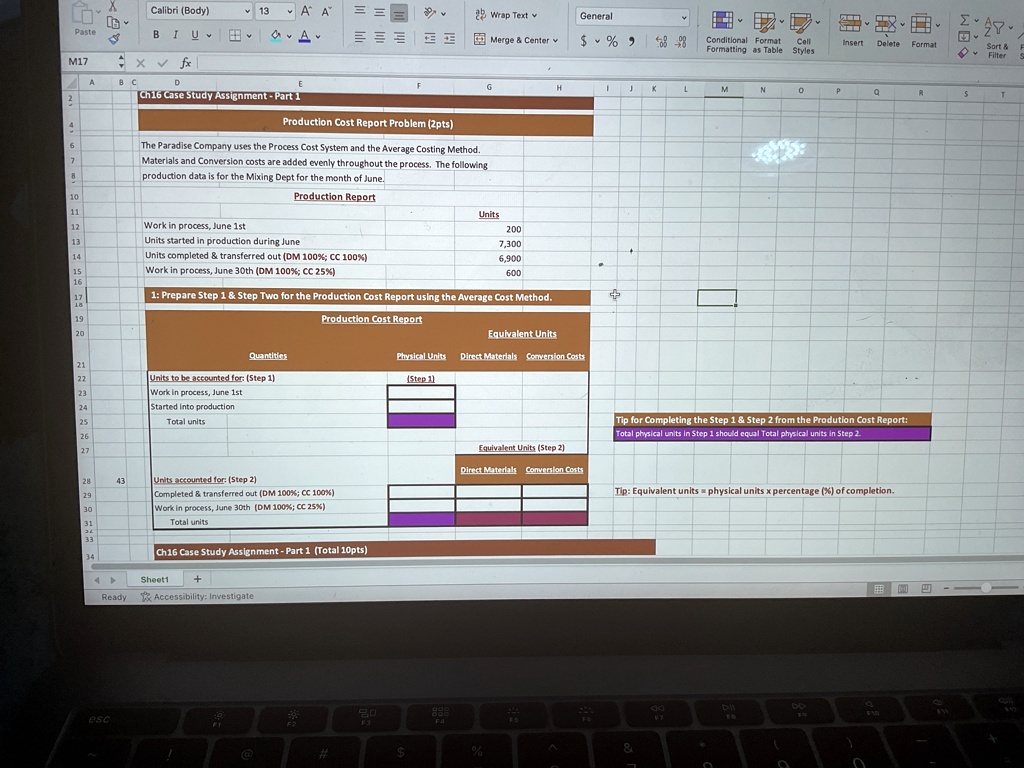 ch16 case study assignment part 1 production cost report problem 2pts the paradise company uses ...