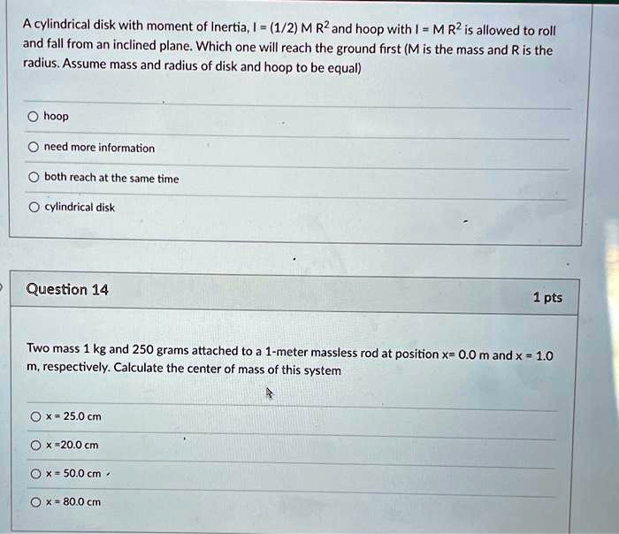 SOLVED: A cylindrical disk with moment of inertia I = 1/2MR^2 and a ...