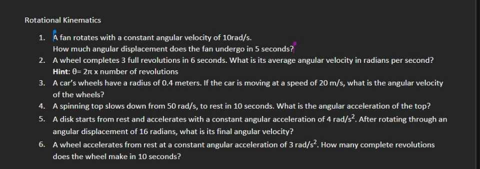 Rotational Kinematics 1 A Fan Rotates With A Constant Angular Velocity Of 10 Mathrmrad Mathrms