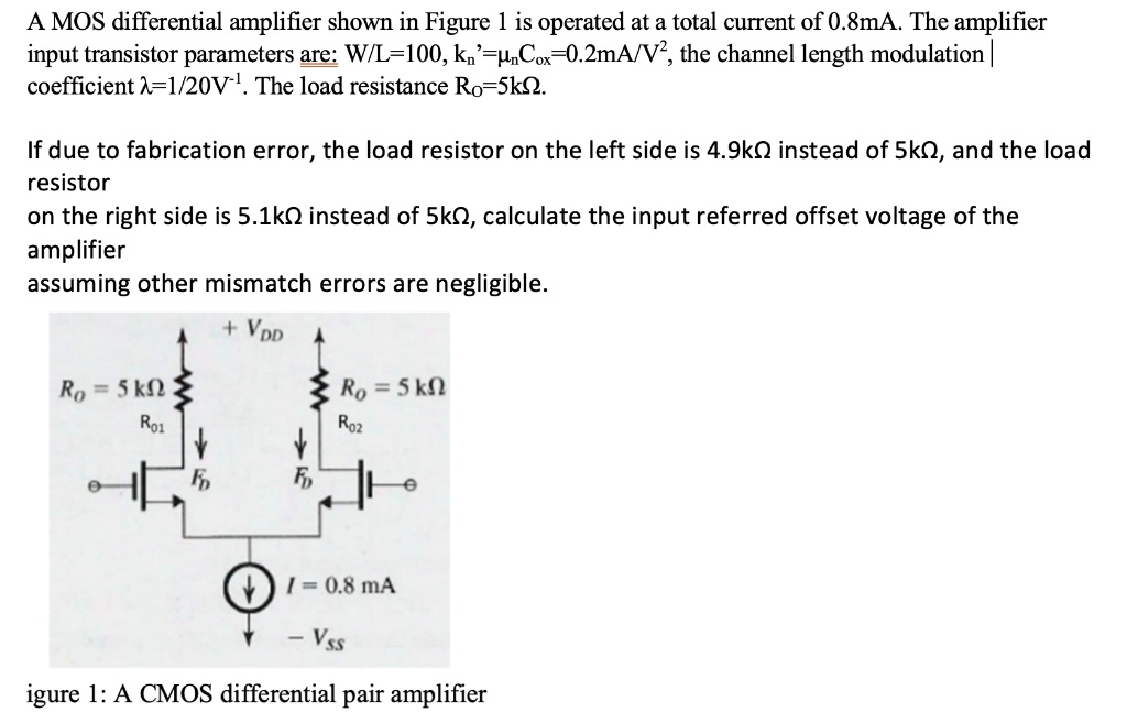 A MOS differential amplifier shown in Figure 1 is operated at a total ...