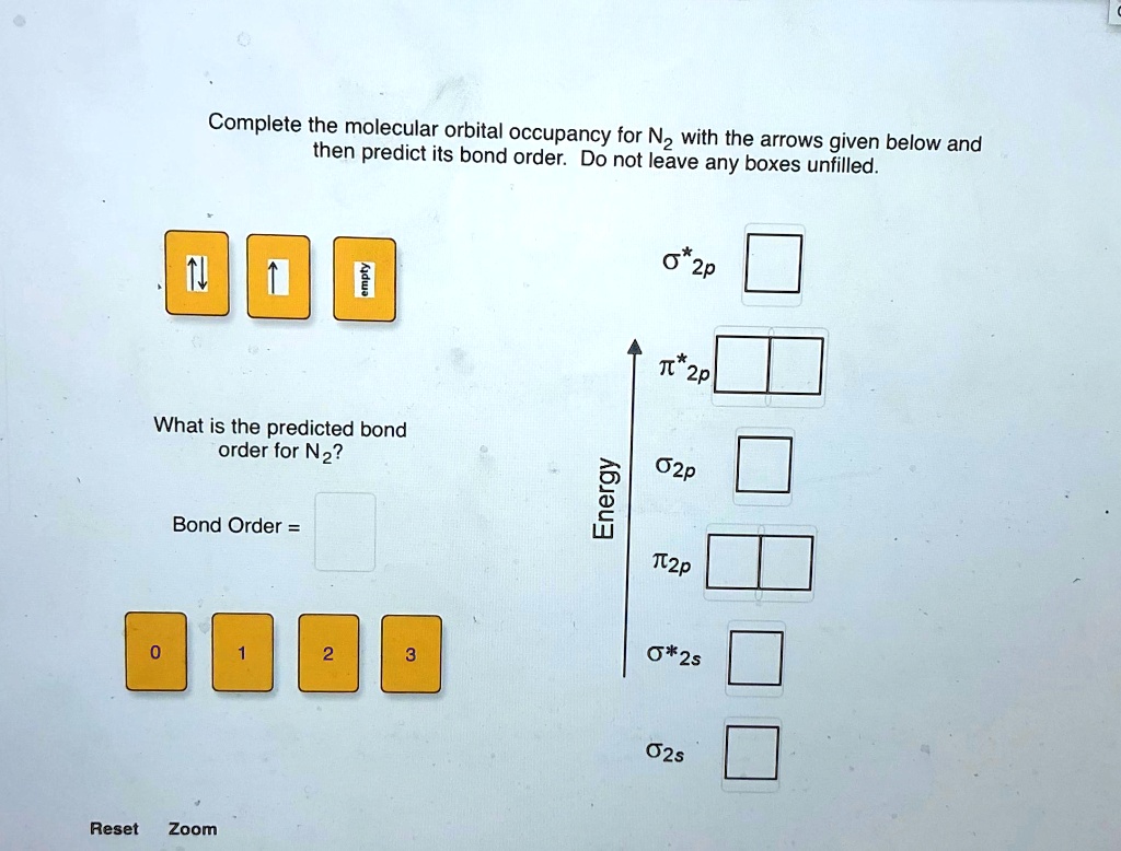 SOLVED: Complete the molecular orbital occupancy for N2 with the arrows ...
