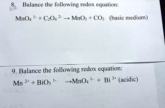 8 balance the following redox equation mno4 1 cz04 2 1 mnoz coz basic ...