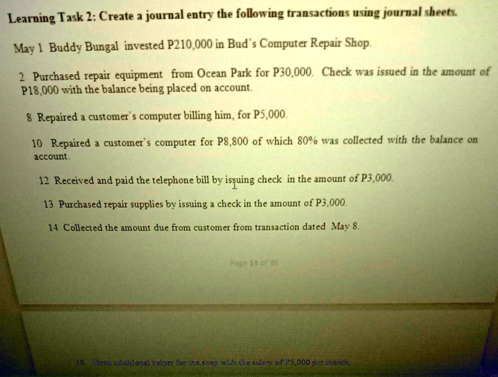 learning task 2 create a journal entry the following transactions using ...