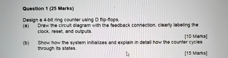 question 1 25 marks design a 4 bit ring counter using d flip flops a ...