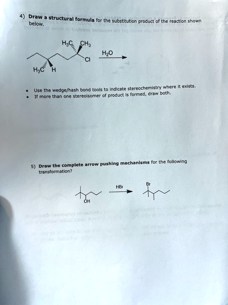 draw a structural formula for the substitution product of the reaction shown below use the ...
