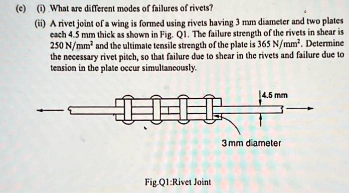 SOLVED: (c) (i) What are the different modes of failures of rivets? (ii) A rivet joint of a wing ...