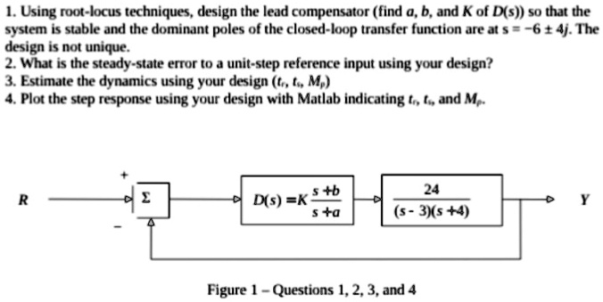 SOLVED: Using root-locus techniques, design the lead compensator (find a, b, and K of D(s) so ...
