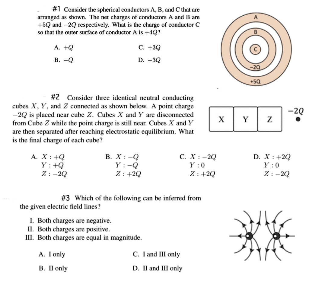 SOLVED: Consider the spherical conductors A, B, and C that are arranged ...