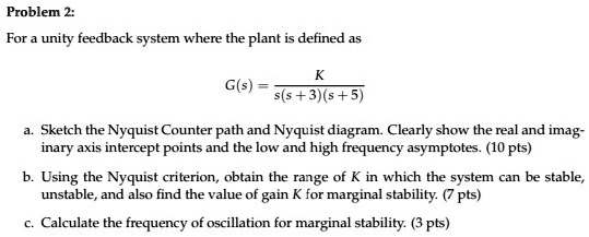 SOLVED: Problem 2: For a unity feedback system where the plant is defined as K: a. Sketch the ...