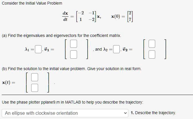 SOLVED: Consider the initial value problem: x(0) = a a) Find the eigenvalues and eigenvectors ...