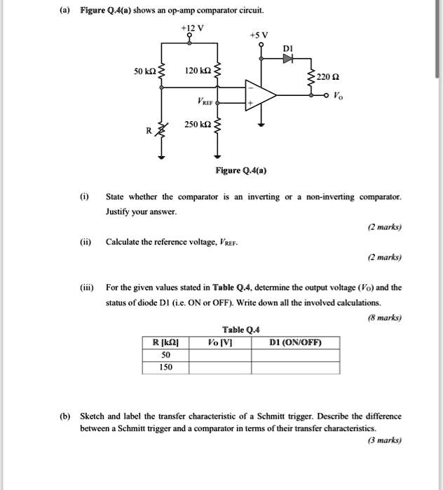 Solved A Figure Q4ashows An Op Amp Comparator Circuit 12v 9 5v Di 50k 120 220 Vo 250k 