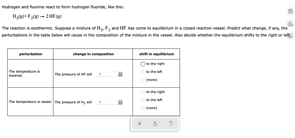 SOLVED: Hydrogen and fluorine react to form hydrogen fluoride, like ...