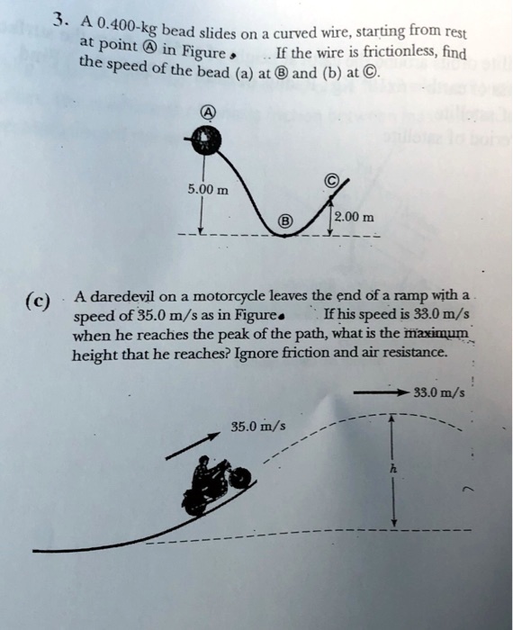 SOLVED: A 0.400-kg bead slides on a curved wire, starting from a rest point. Figure shows the ...