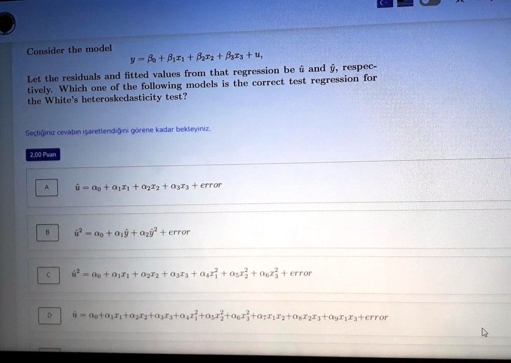 SOLVED: Consider the model y = Bo + B1T1 + B2T2 + B3T3 + u, where y is ...