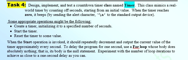 Solved Task 4 Design Implement And Test A Countdown Timer Class Named Timer This Class 5099