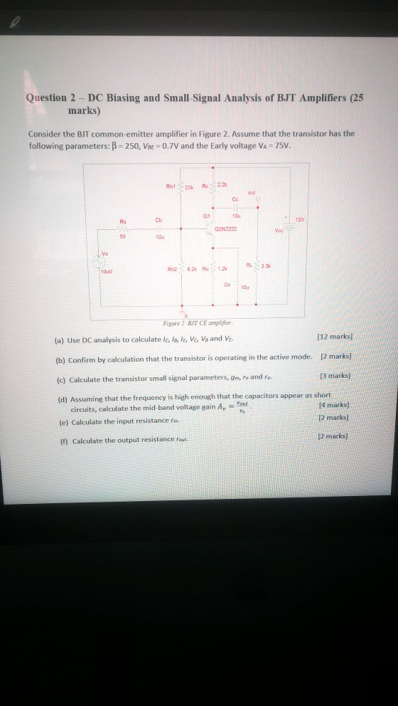 SOLVED: Text: Question 2 - DC Biasing and Small-Signal Analysis of BJT ...