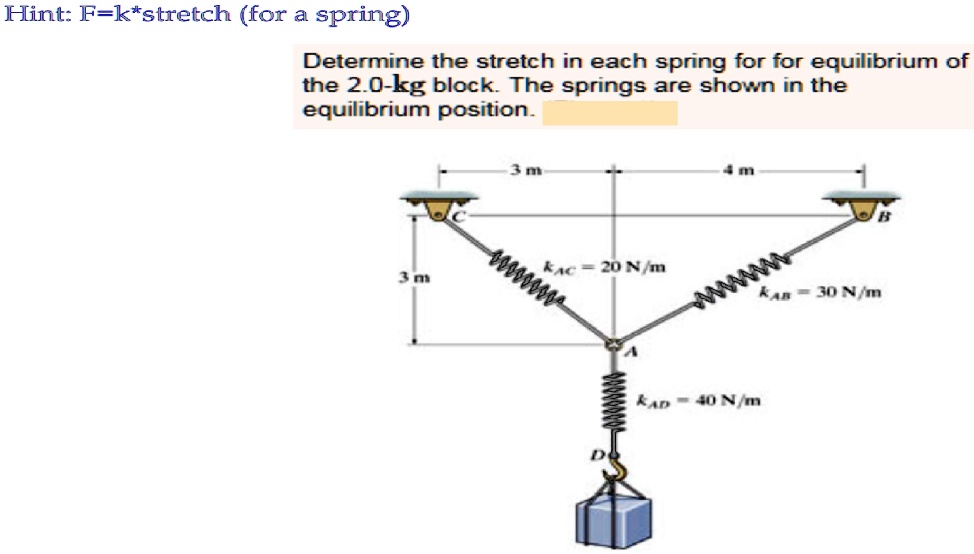 Hint: F=k*stretch (for a spring) Determine the stretch in each spring ...