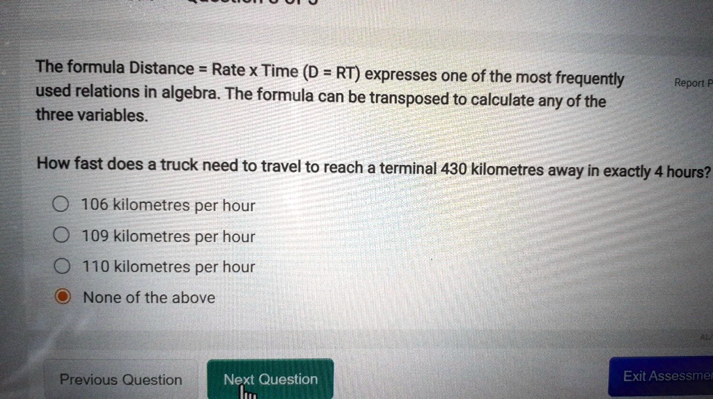The formula Distance = Rate x Time (D = RT) expresses one of the most ...