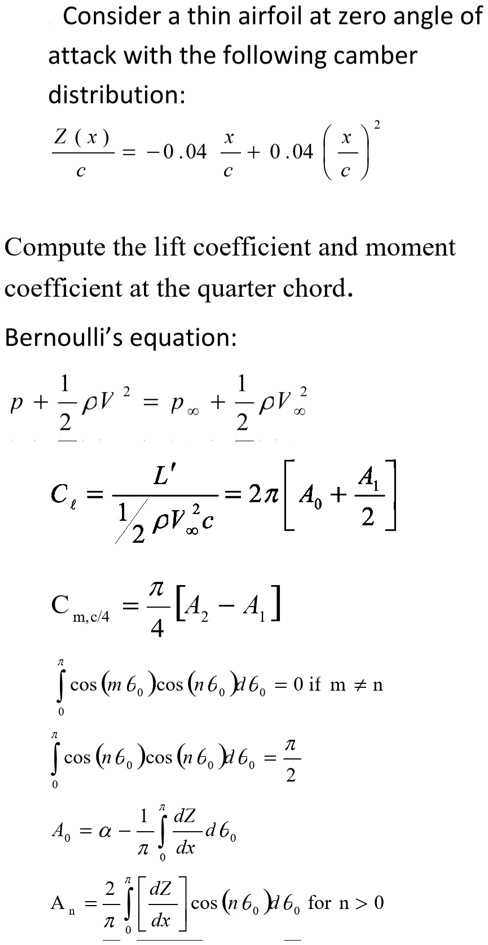 consider a thin airfoil at zero angle of attack with the following ...
