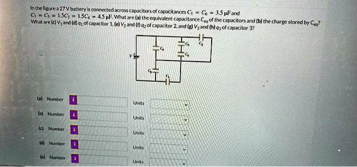 SOLVED: In the figure, a 27V battery is connected across capacitors of ...