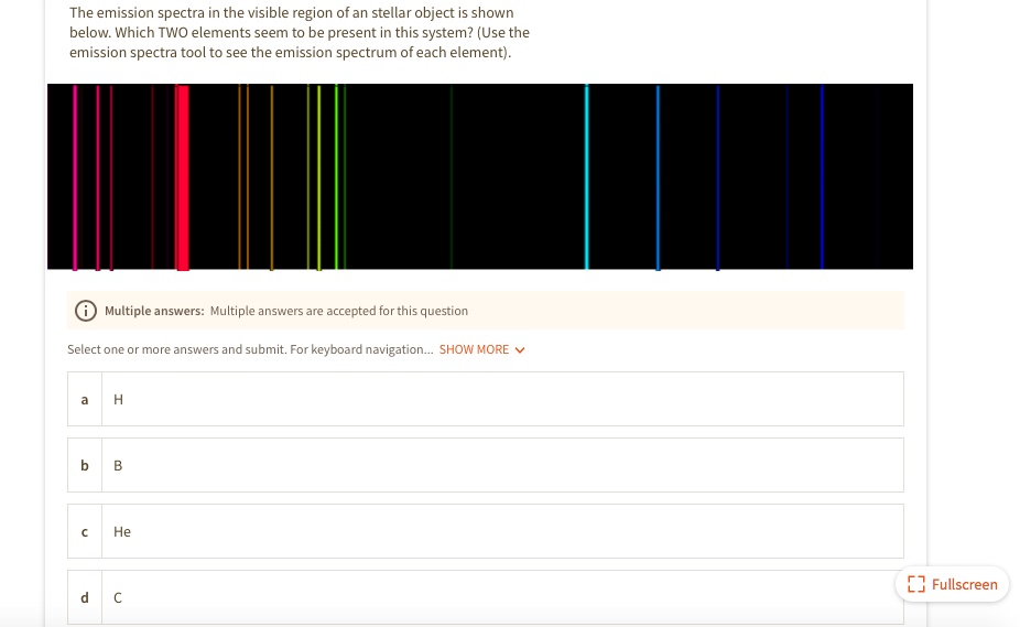 SOLVED:The emission spectra in the visible region of an stellar object ...